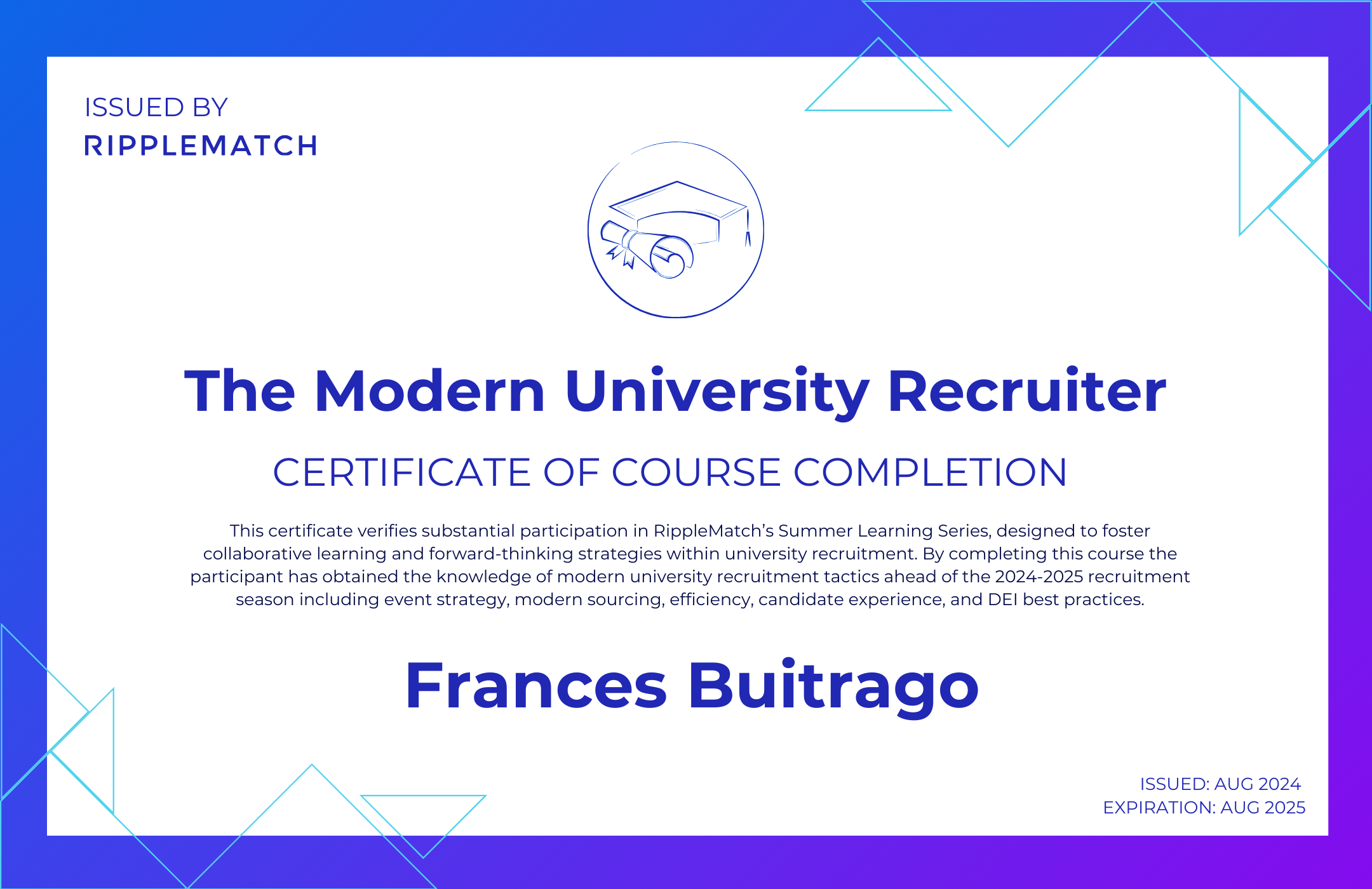 Modern University Recruiter Certification - Frances Buitrago